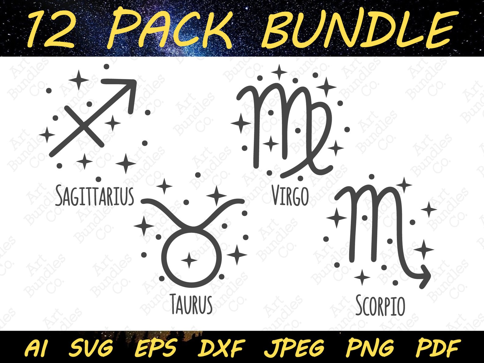 Zodiac Signs Bundle Star Signs SVG Bundle Zodiac Cut Files - Etsy