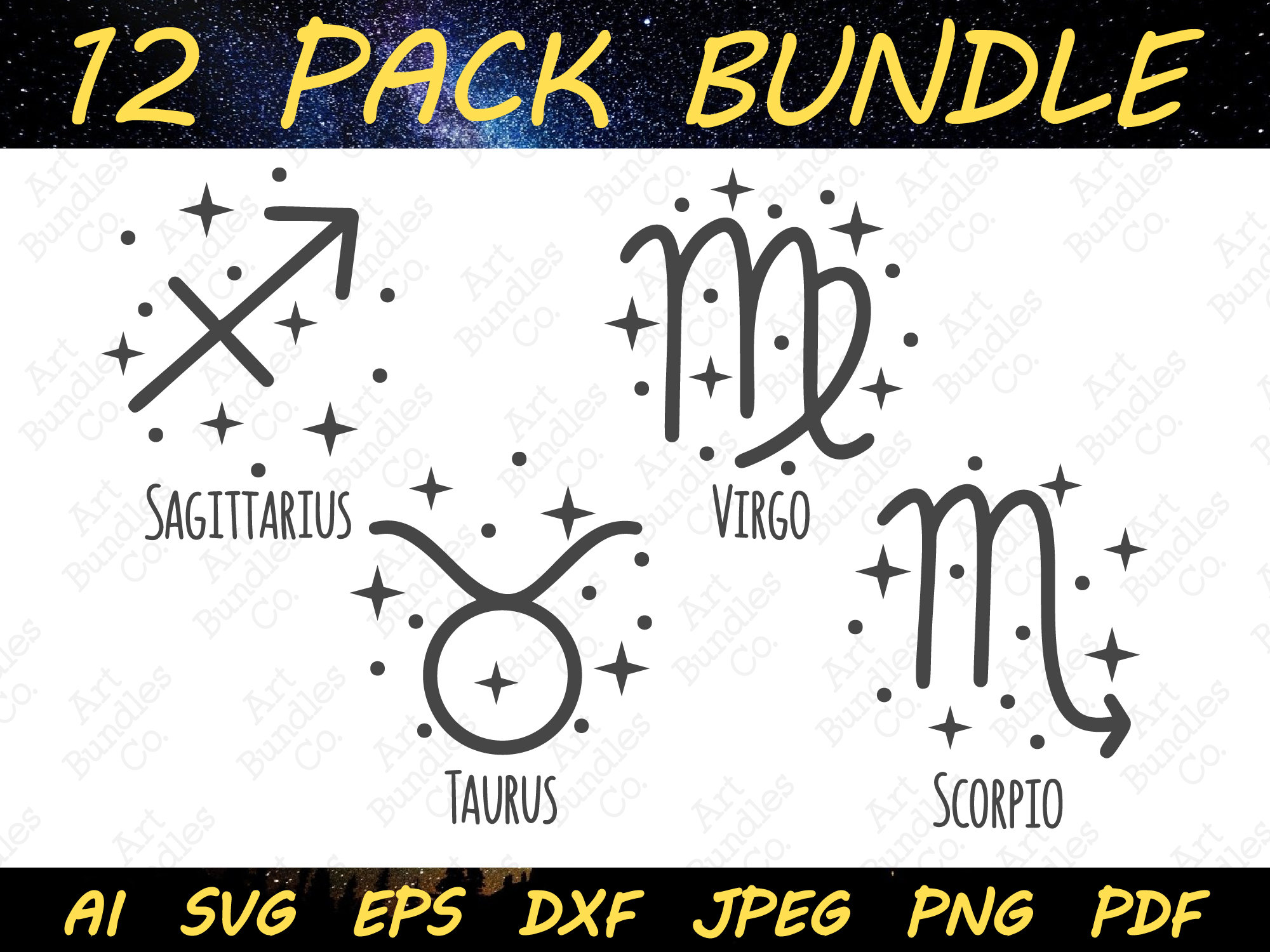 Zodiac Signs Bundle, Star Signs SVG Bundle, Zodiac Cut Files, Cut Files ...