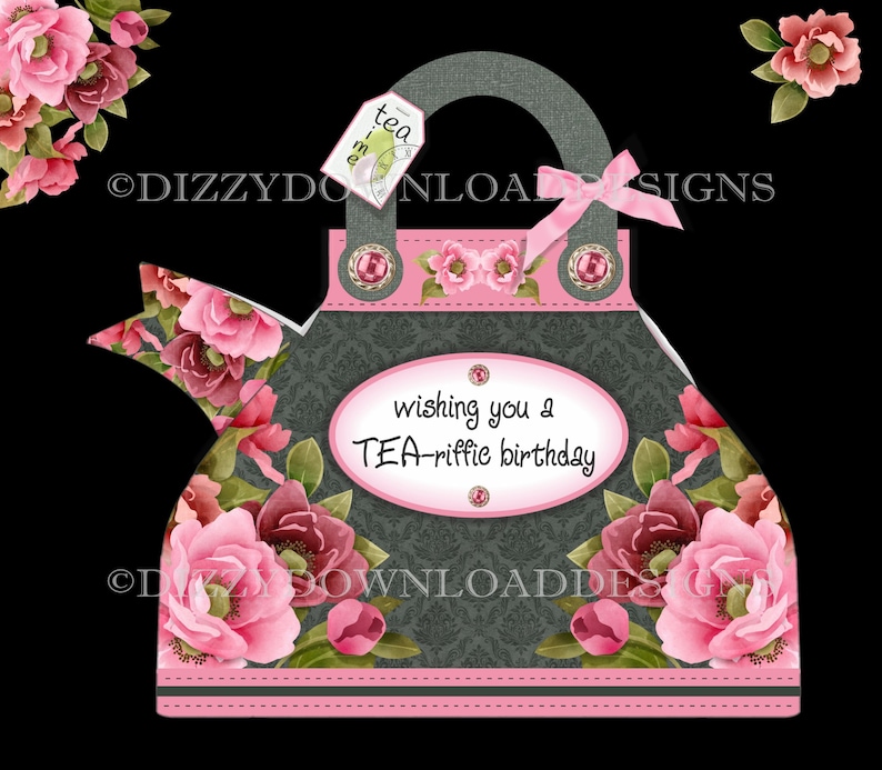Tea-riffic Teapot Shape Printable Card Various Inserts Decoupage Envy ...