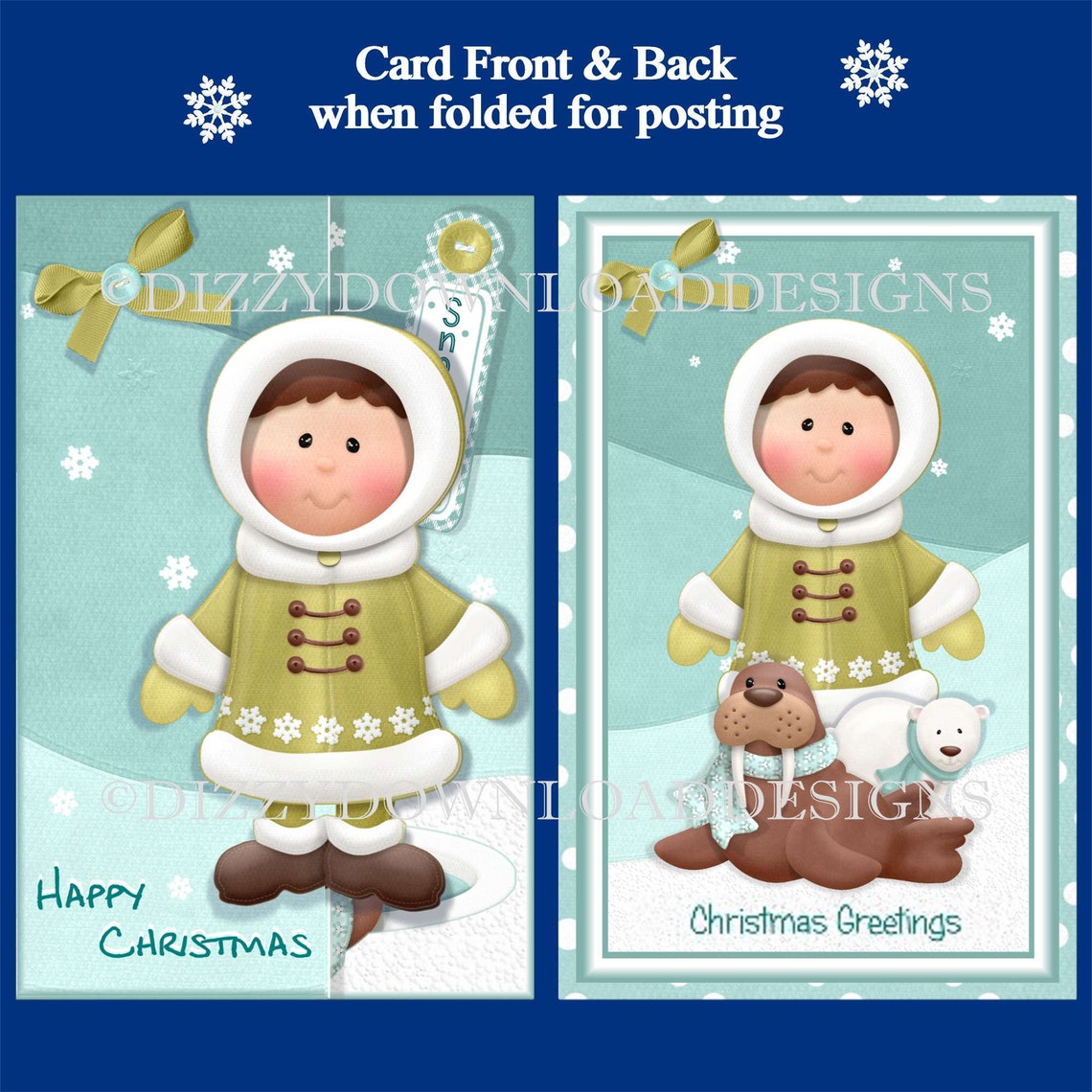 Eskimo Boy and Friends Printable Fold Back Card Decoupage Envy INSTANT ...