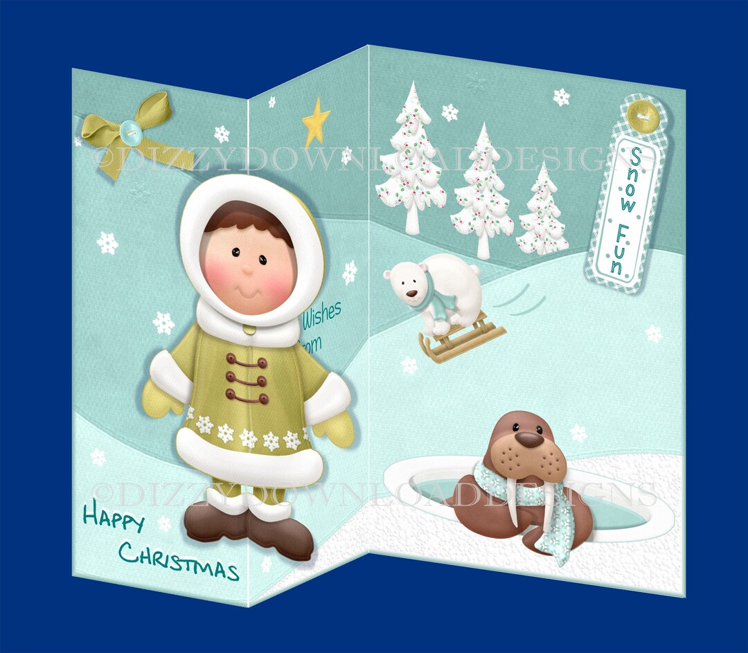 Eskimo Boy and Friends Printable Fold Back Card Decoupage Envy INSTANT ...
