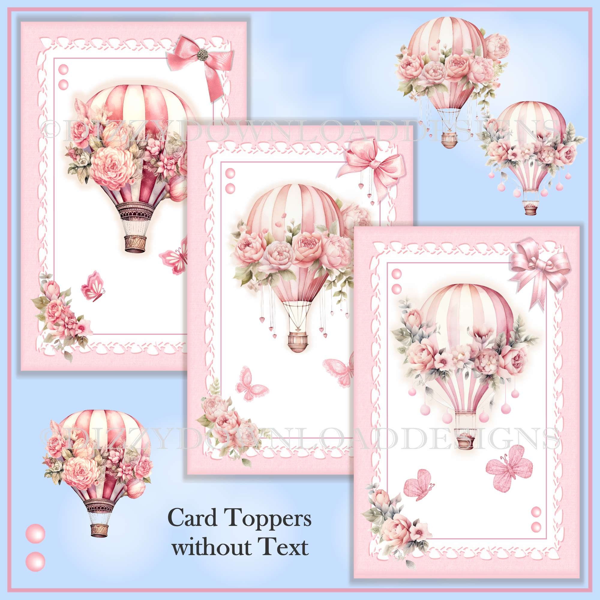 Hot Air Balloon Printable Card Toppers Suitable for 7x5 and 6x4 Inch ...