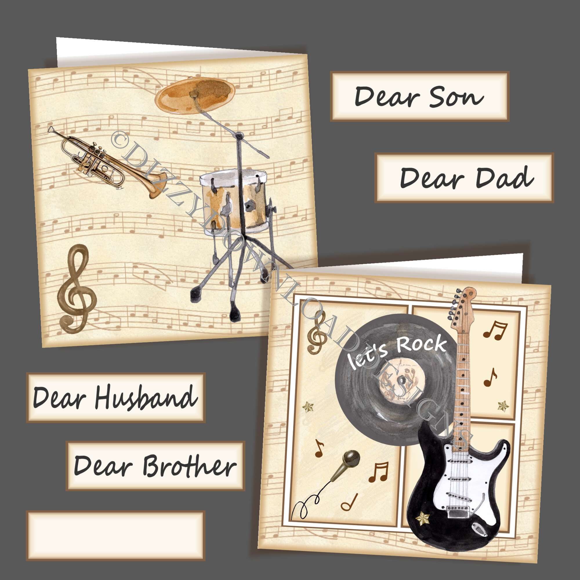 Let's Rock Music Card Front Digital Download for Men and - Etsy