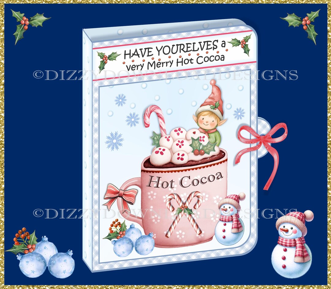 Elves Printable Cocoa Packet Holder With Pocket, Optional Cocoa Jars ...