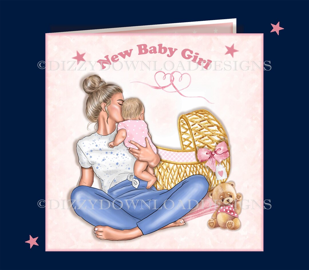New Mother & Baby Girl Downloadable Card With Various Inserts Decoupage ...