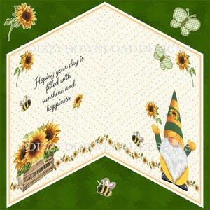 Sunflower Garden Gnome Downloadable Card Kit Decoupage Envelope Digital ...