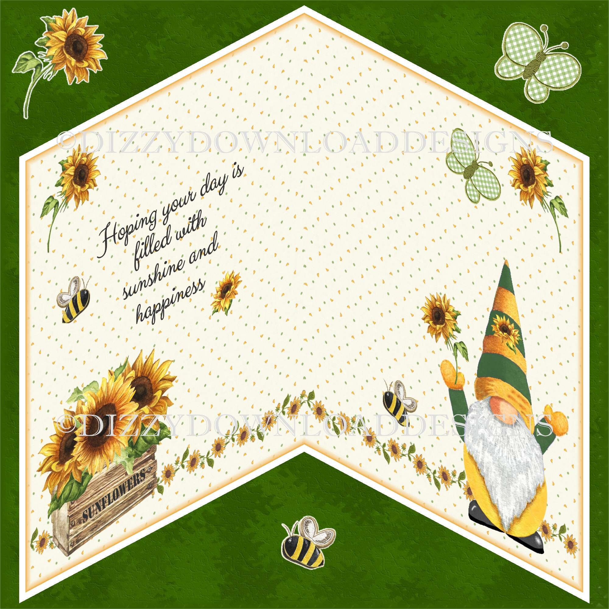 Sunflower Garden Gnome Downloadable Card Kit Decoupage Envelope Digital ...