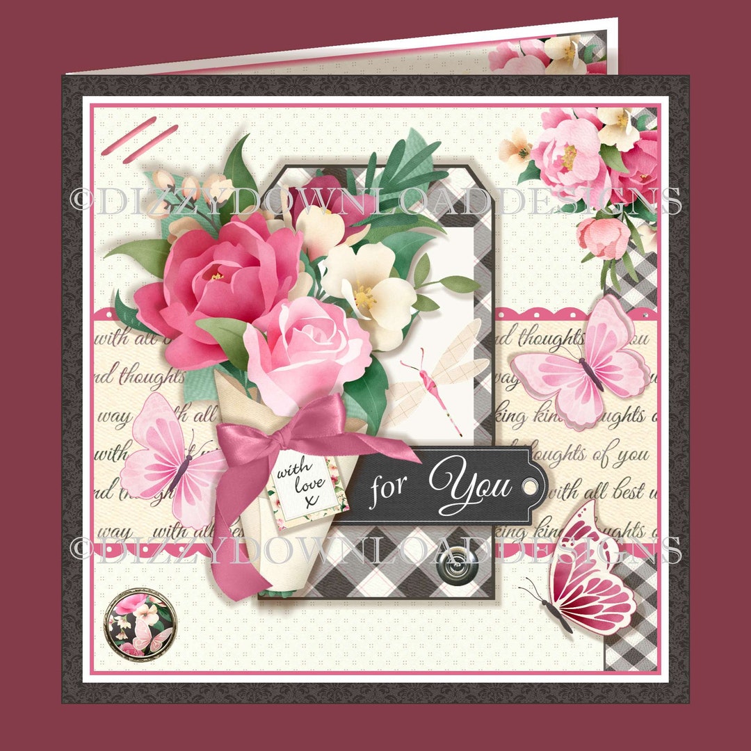 Bouquet of Flowers Digital Tag Card Inserts Decoupage Envy INSTANT ...