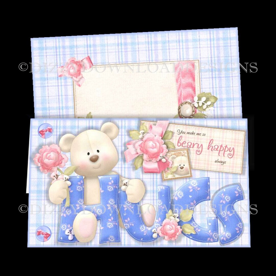 Beary Happy Hugs Printable Birthday Card Inserts Decoupage Envy INSTANT ...