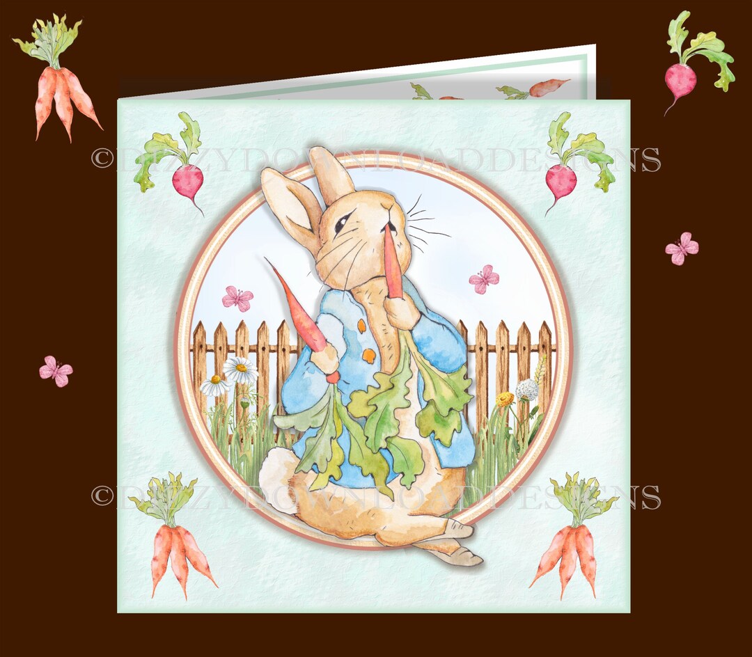 Peter Rabbit Munching Carrots Printable Card Various Occasions Inserts ...