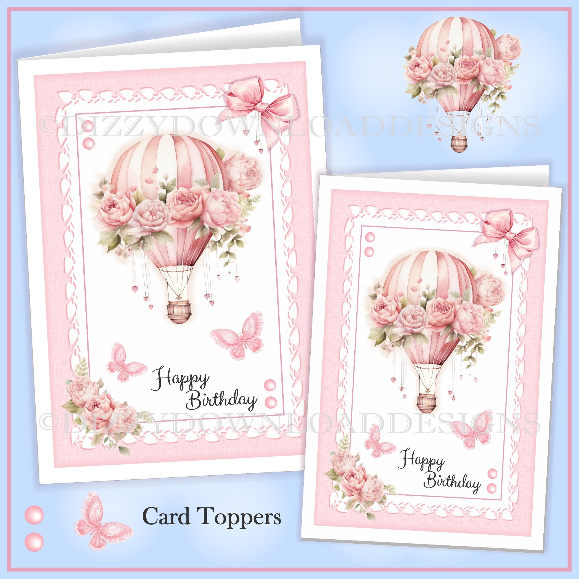 Hot Air Balloon Printable Card Toppers Suitable for 7x5 and 6x4 Inch ...
