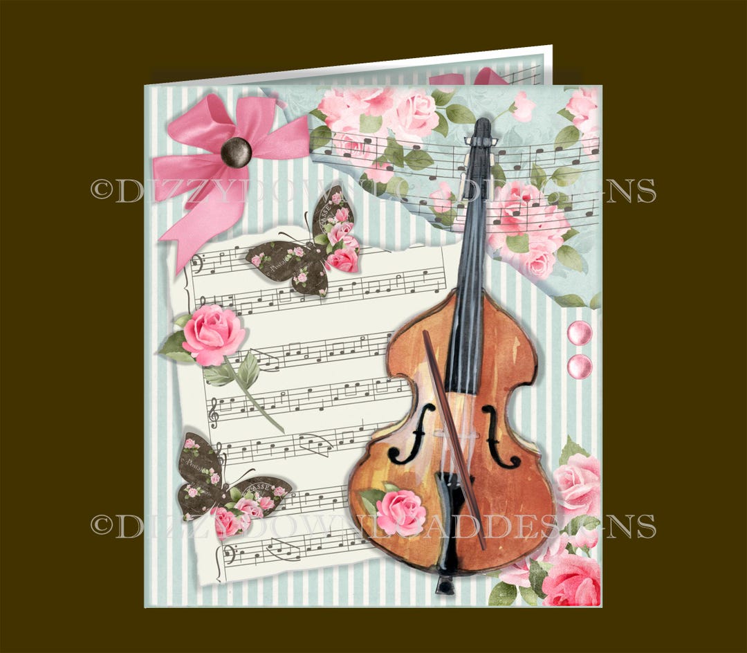Cello & Roses Digital Card With Inserts Decoupage Envy INSTANT DOWNLOAD ...