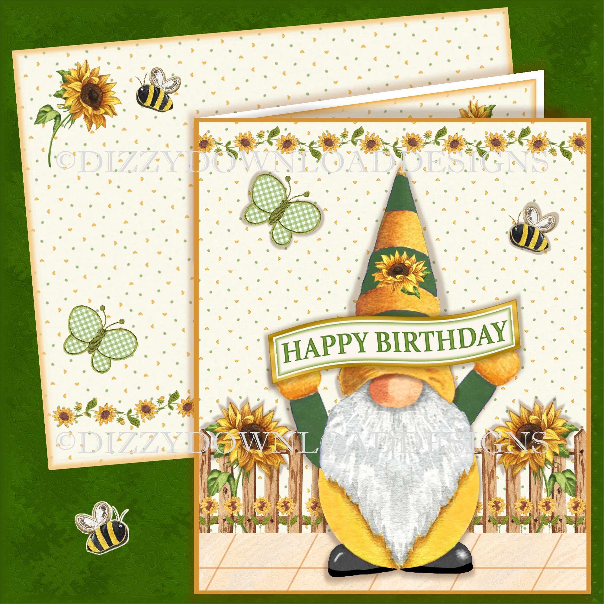 Sunflower Garden Gnome Downloadable Card Kit Decoupage - Etsy