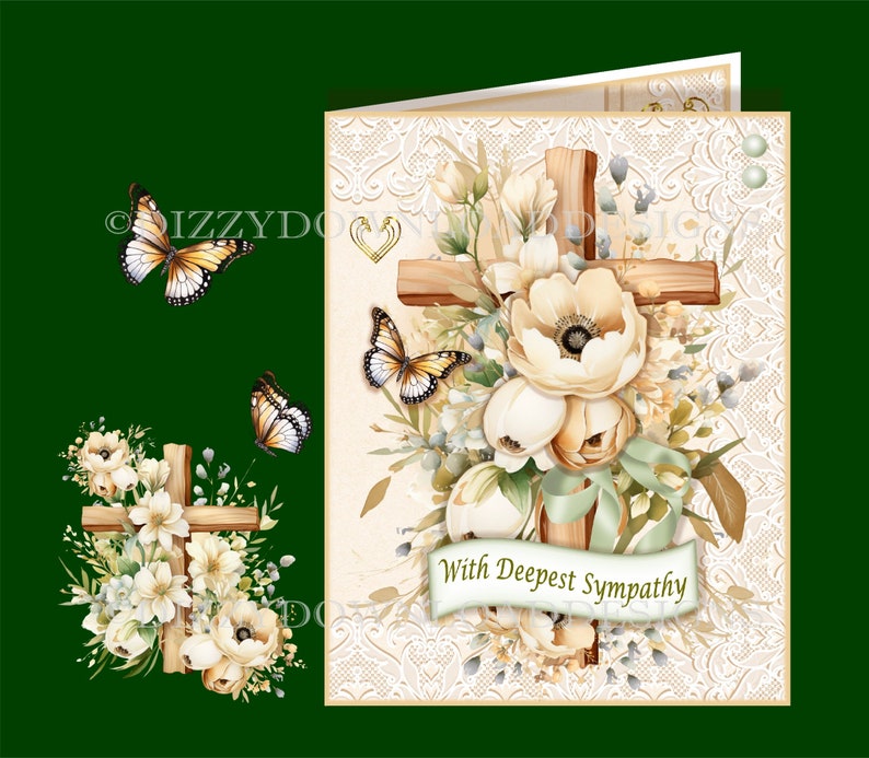 Floral Cross Downloadable Sympathy Card With 4 Insert Options Decoupage ...