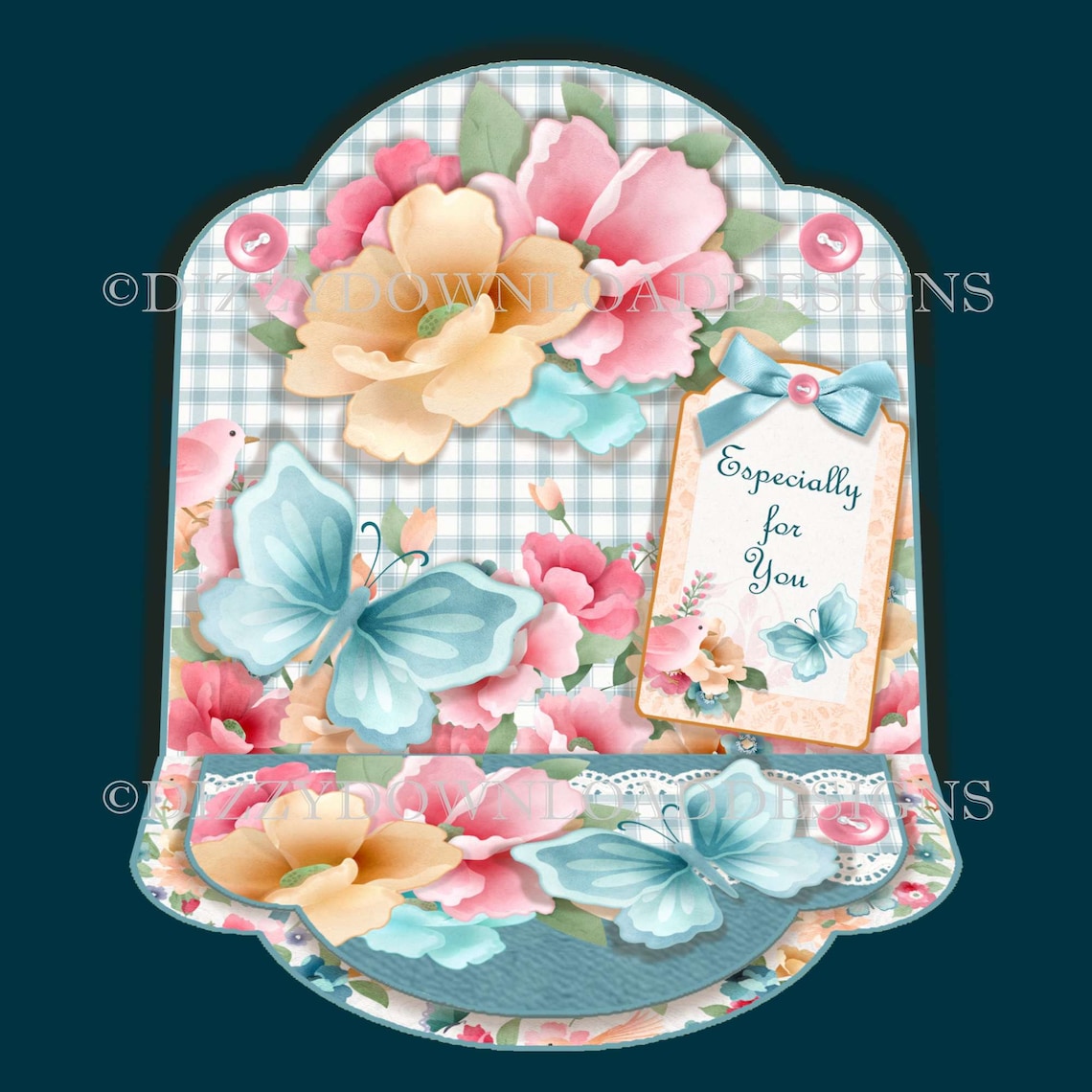 Blooms and Butterflies Downloadable Easel Card Kit Envelope Decoupage ...