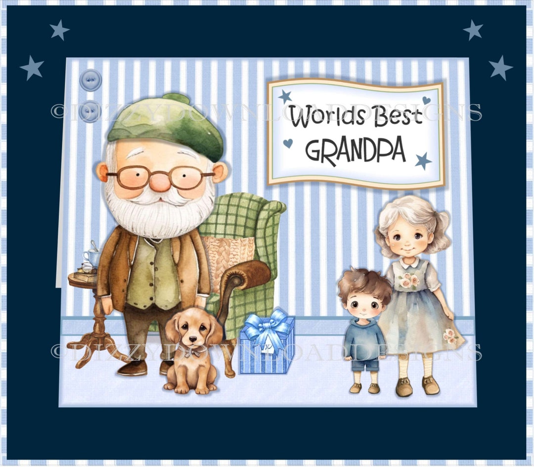 Worlds Best Grandpa Downloadable Birthday Card With Decoupage Inserts ...