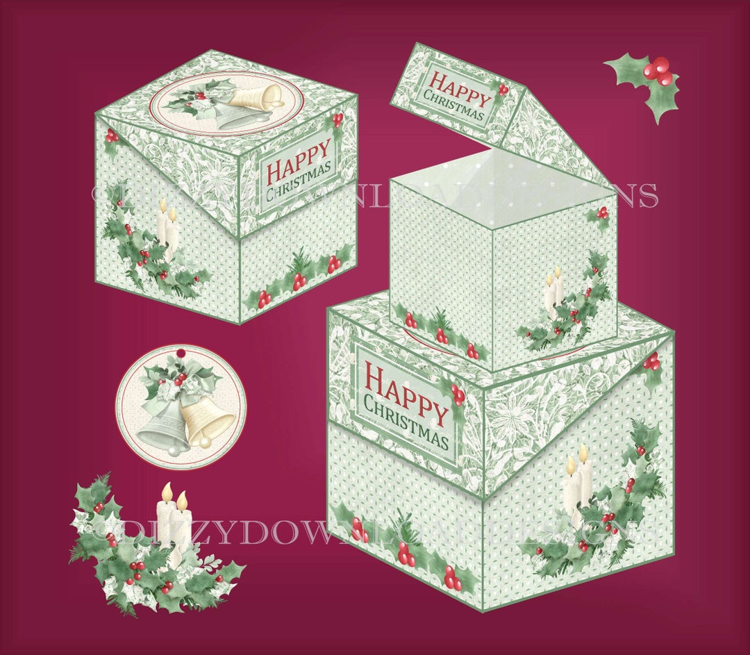 Christmas Bells Flip Lid Boxes Downloadable Set of 3 Boxes Digital ...