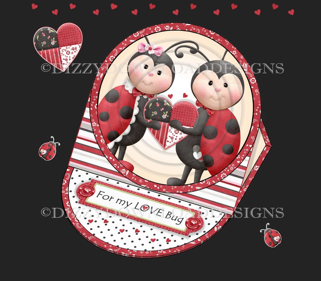 Love Bugs Pyramage Layered Easel Card Kit Instant Download Valentines ...