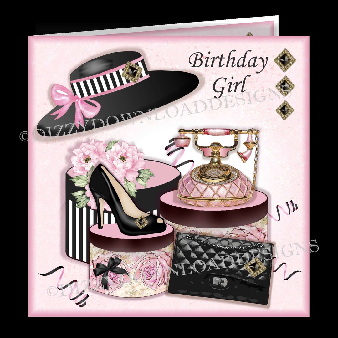 Retro Chic Birthday Girl Digital Card With Inserts Decoupage Envy All ...