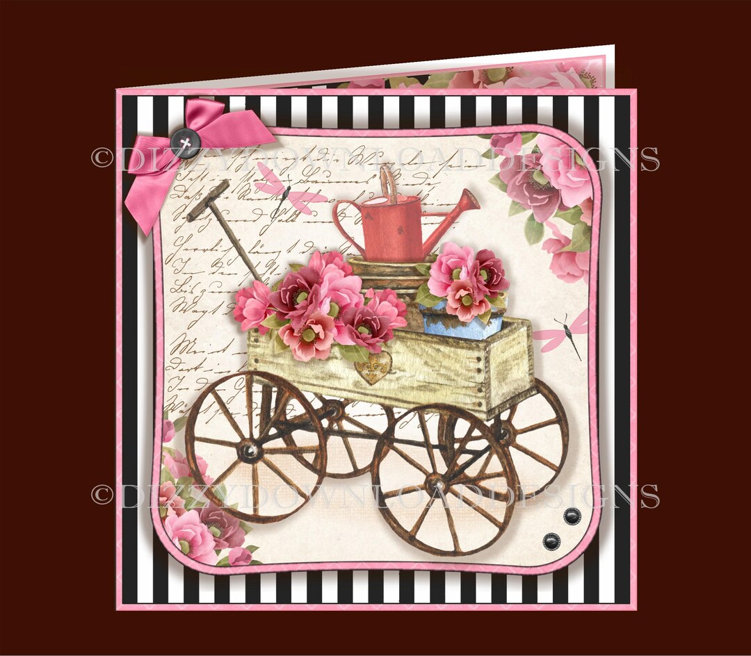 Rustic Flower Cart Downloadable Card With Inserts Decoupage Envy All ...