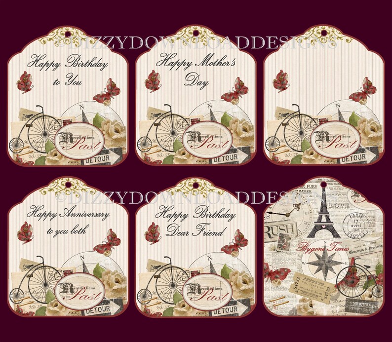 Recollections of the Past Vintage Style Printable Pocket Card Inserts ...