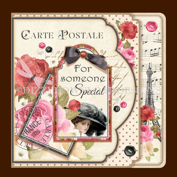 French Beauty Downloadable Card Kit With Decoupage and | Etsy