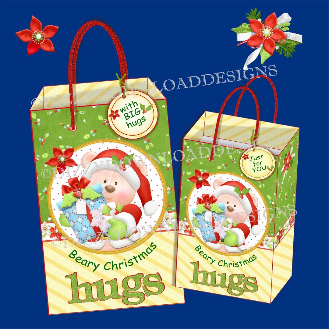 Santa Bear Printable Gift Bags & Gift Tags in Two Sizes INSTANT ...