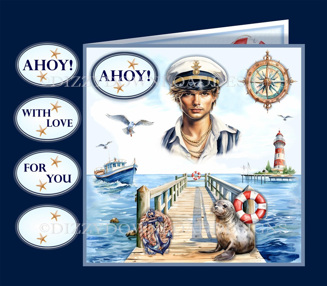 Seafarer Digital Card Inserts Decoupage Envy Gift Tag INSTANT DOWNLOAD ...
