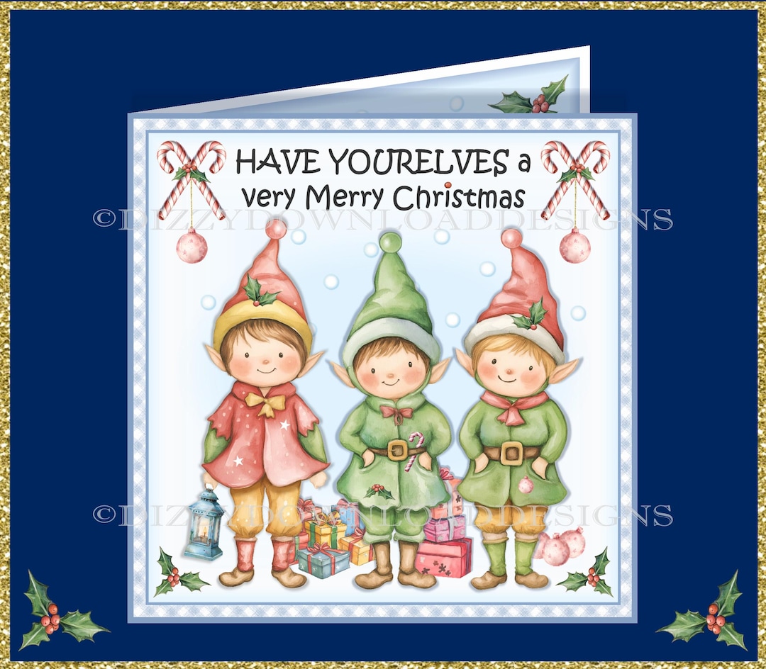Christmas Elves Printable Card With Inserts Decoupage Envy & Freebie ...