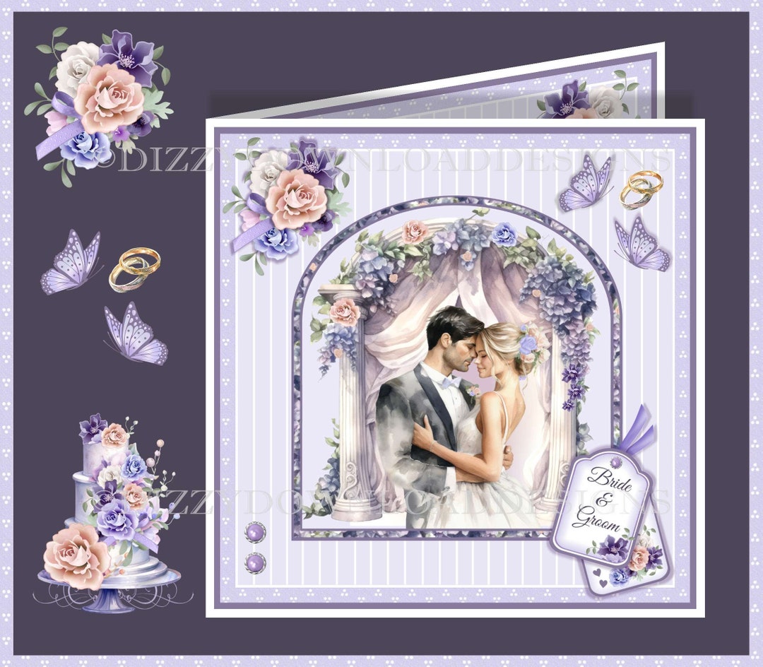 Floral Wedding Arch Downloadable Card Front With Decoupage Inserts All ...