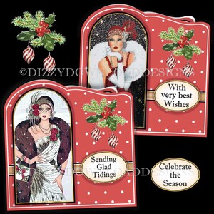 Art Deco Ladies Christmas Cards Downloadable Kit Digital Download ...