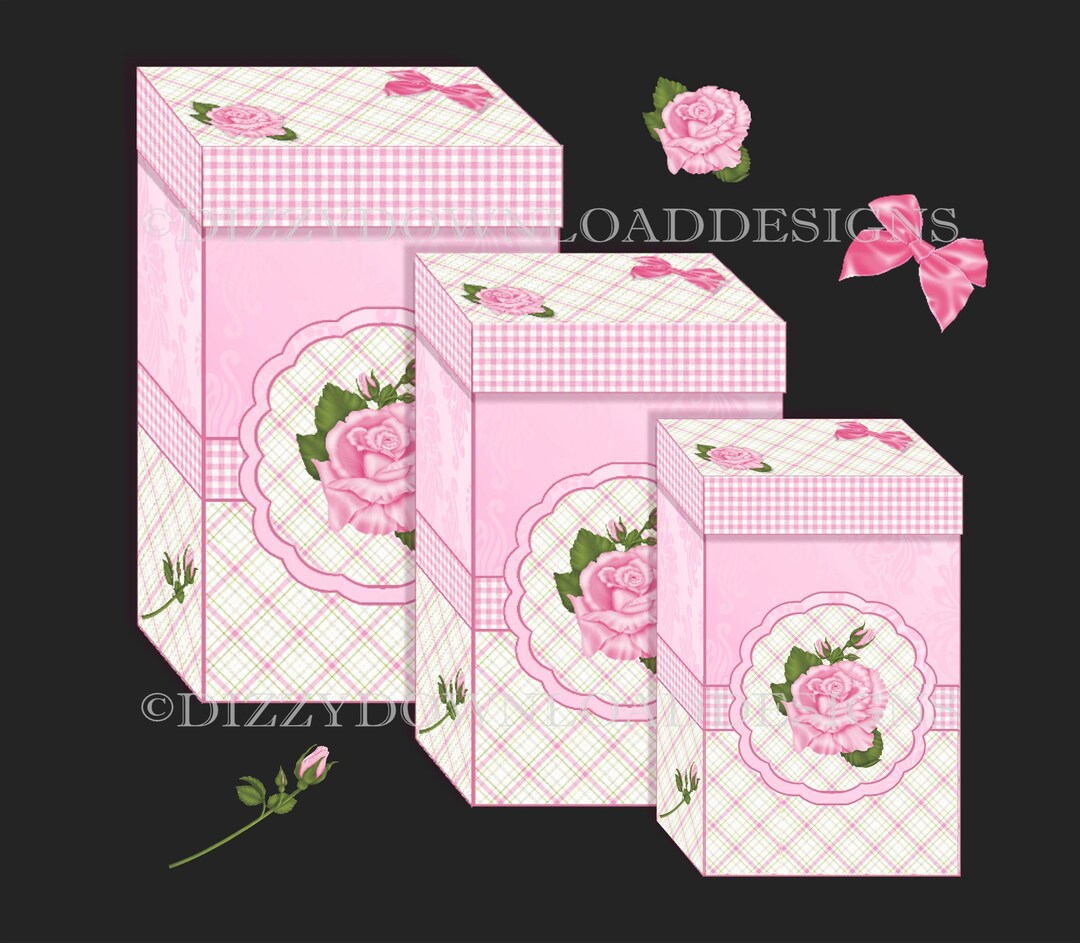 Pink Roses Digital Gift Boxes in 3 Sizes INSTANT DOWNLOAD Ready for You ...
