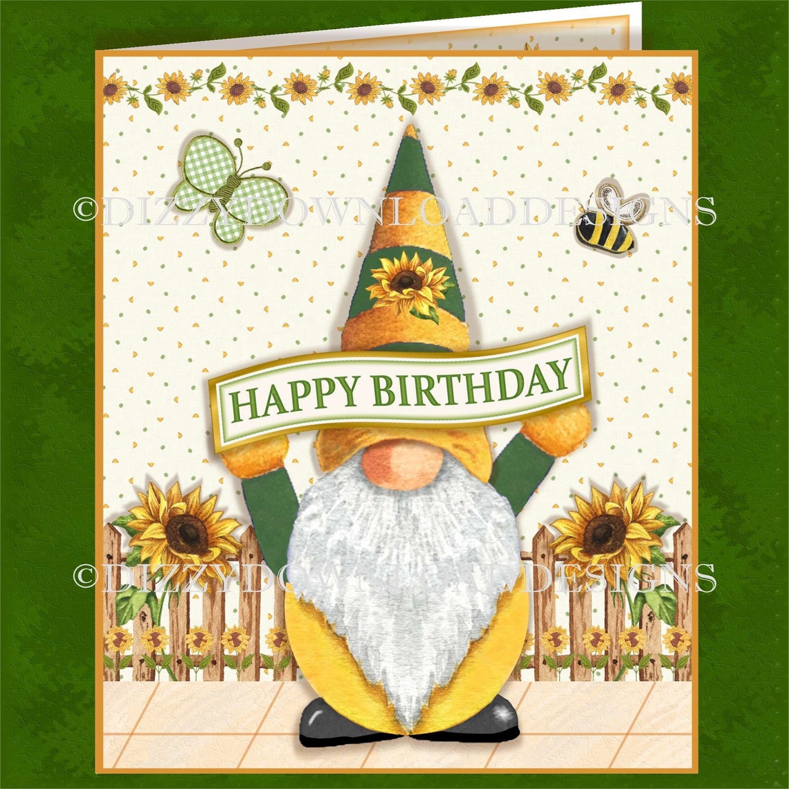Sunflower Garden Gnome Downloadable Card Kit Decoupage - Etsy