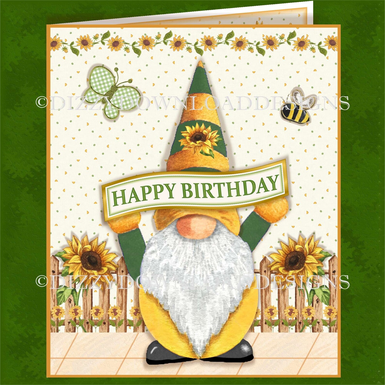 Sunflower Garden Gnome Downloadable Card Kit Decoupage Envelope Digital ...