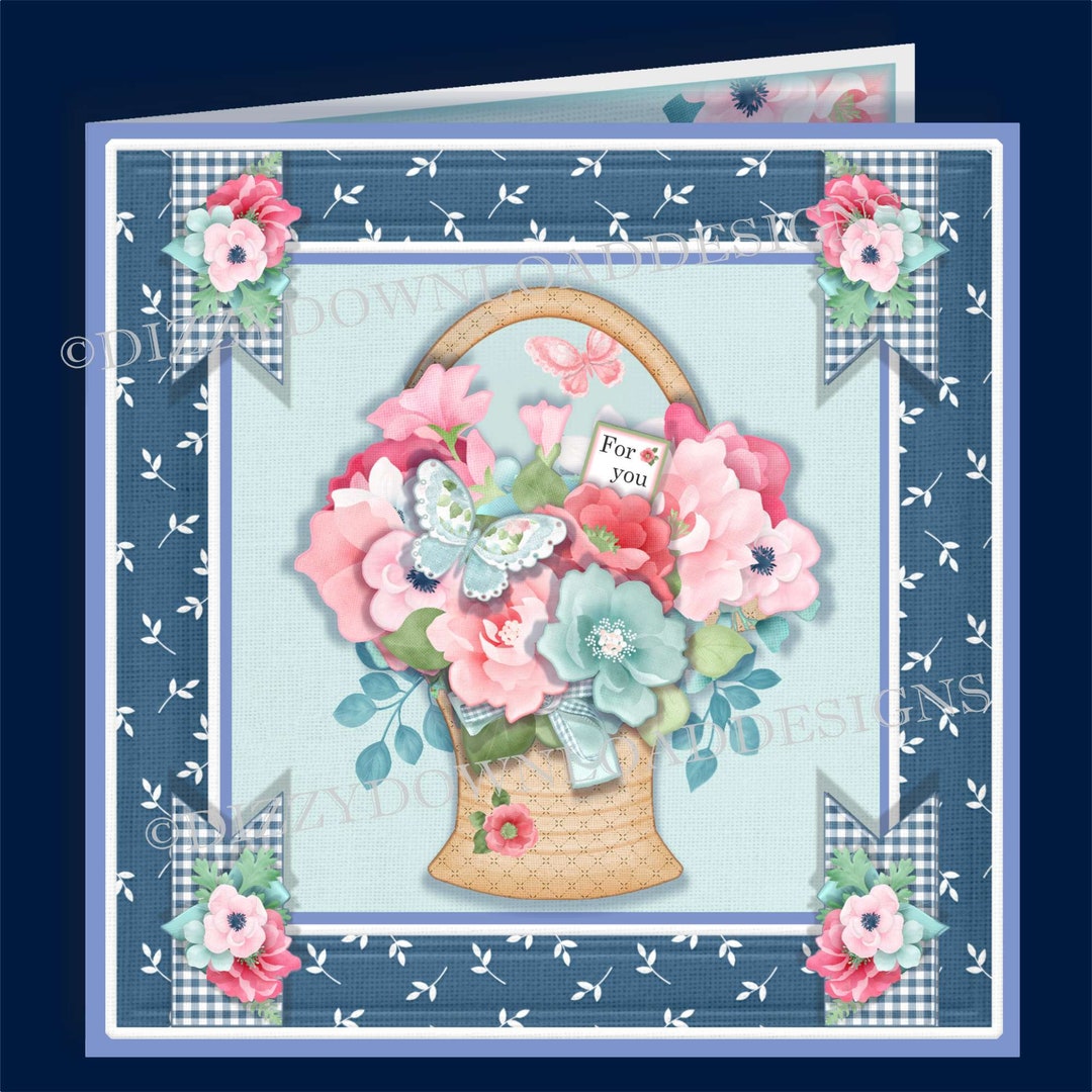 Floral Basket Downloadable Card Kit Digital Download INSTANT DOWNLOAD ...