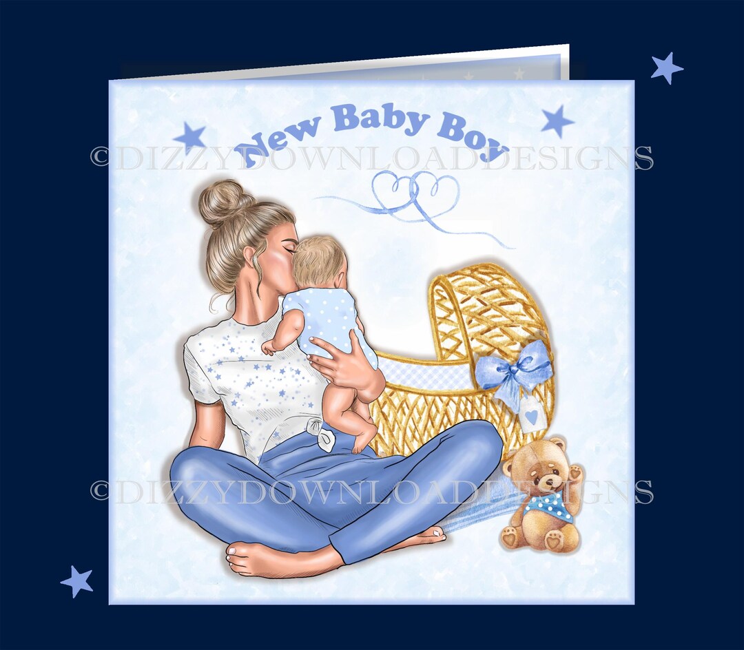 New Mother & Baby Boy Downloadable Card With Various Inserts Decoupage ...