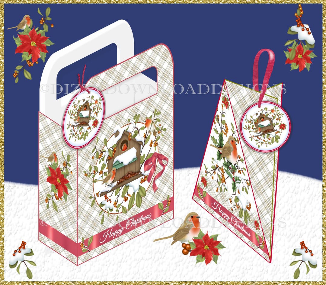 Robins in Winter Printable Christmas Gift Bag and Treat Box With Gift ...