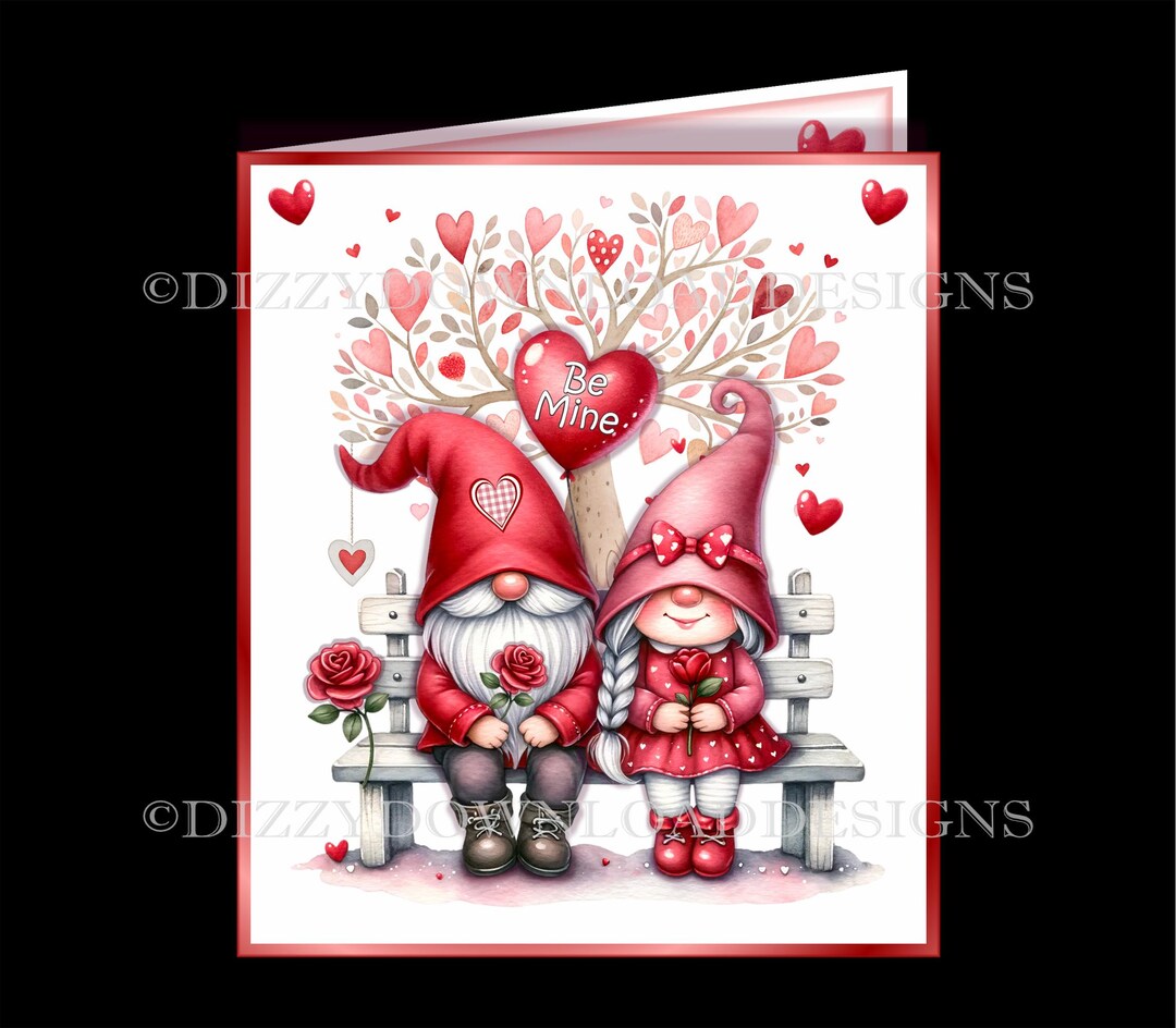 Valentine Gnomes Cute Printable Card With Inserts Decoupage Gift Tag ...