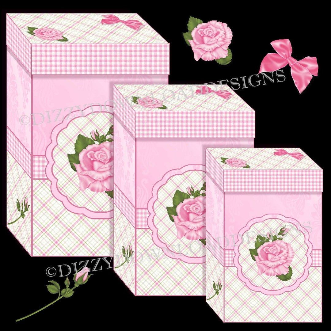 Pink Roses Downloadable Gift Boxes in 3 Sizes Digital Download - Etsy
