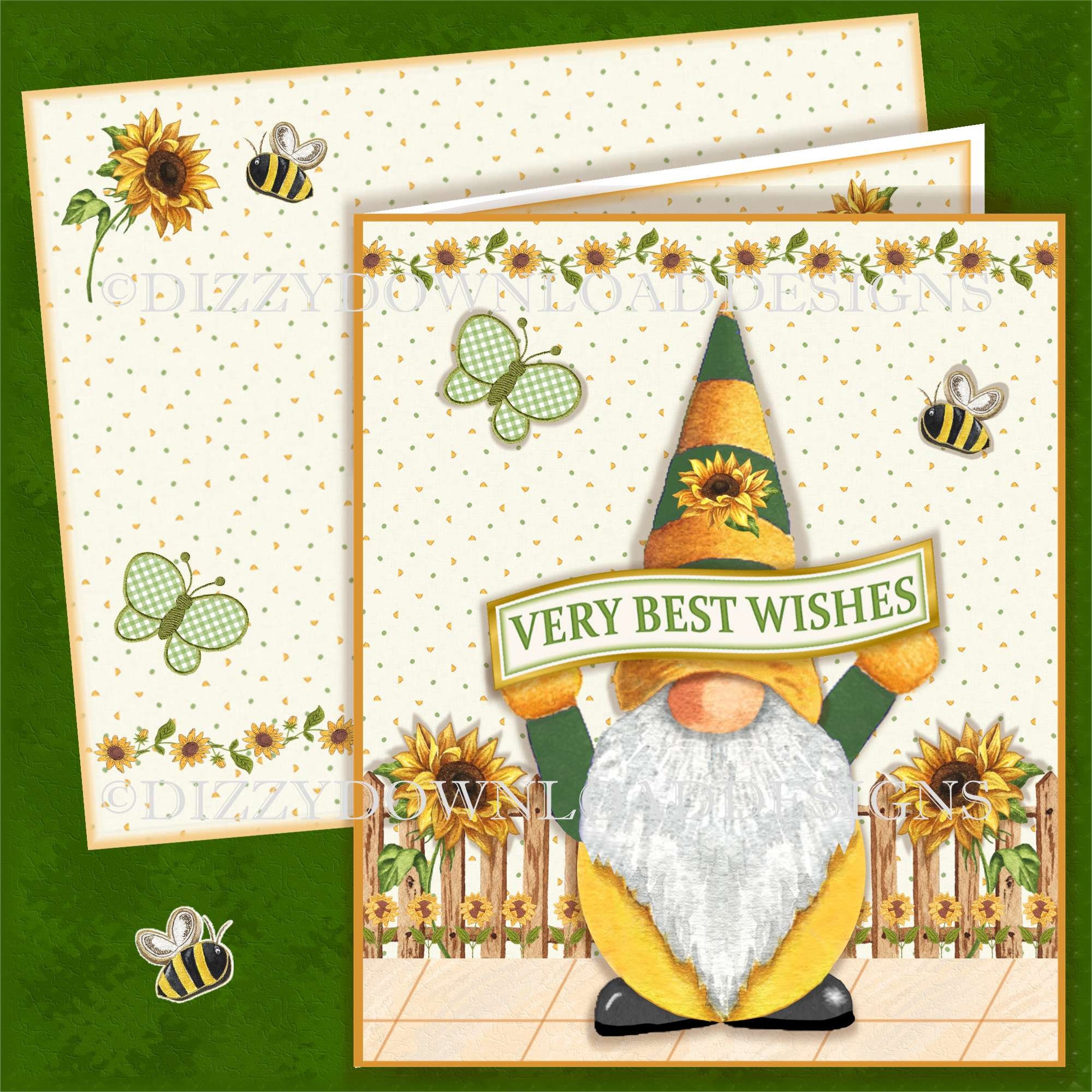 Sunflower Garden Gnome Downloadable Card Kit Decoupage Envelope Digital ...