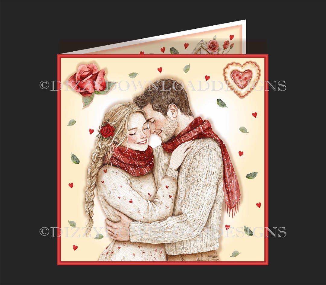 Romantic Valentine Couple Printable Card With Various Inserts Decoupage ...