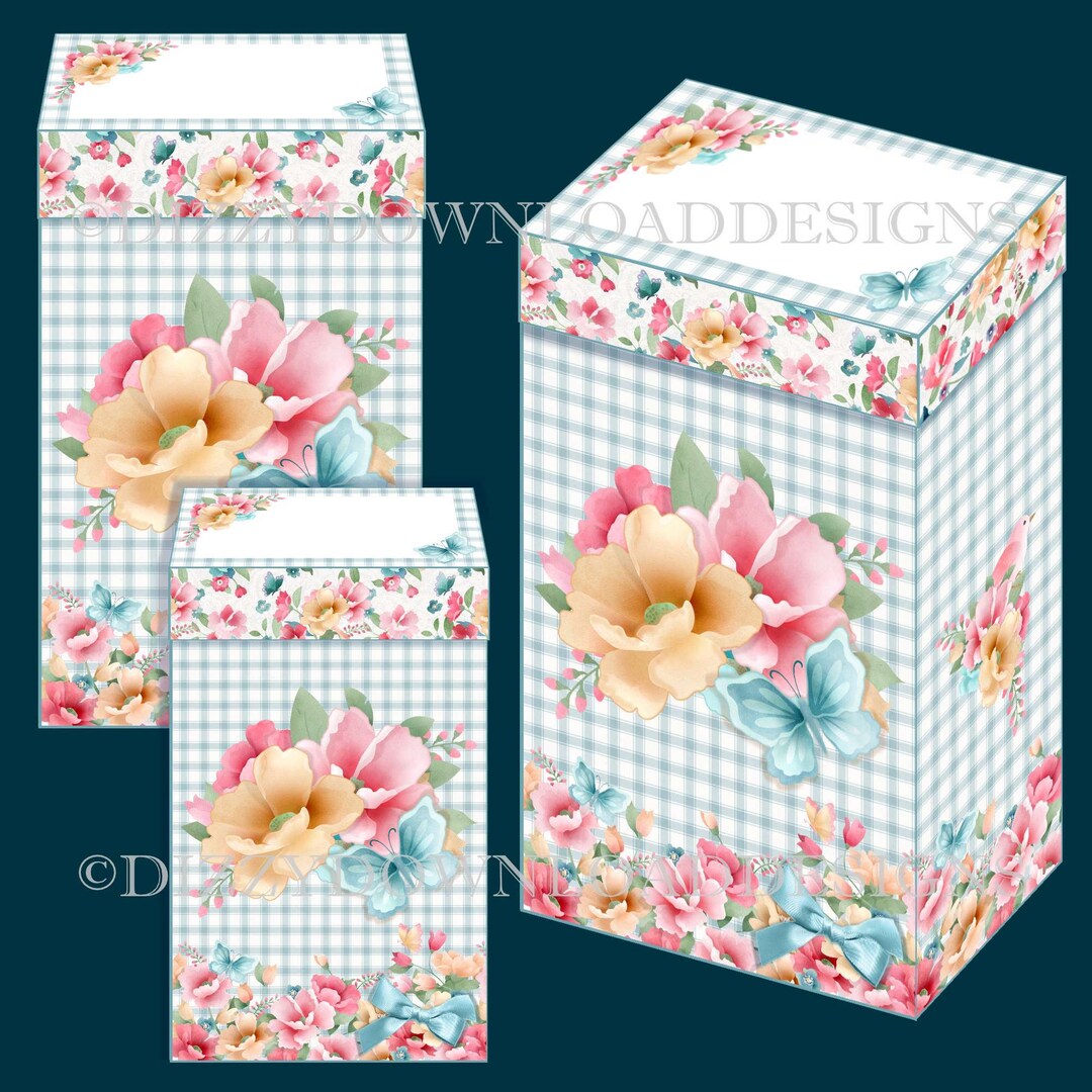 Blooms and Butterflies A Pretty Set of Downloadable Gift Boxes in 3 ...