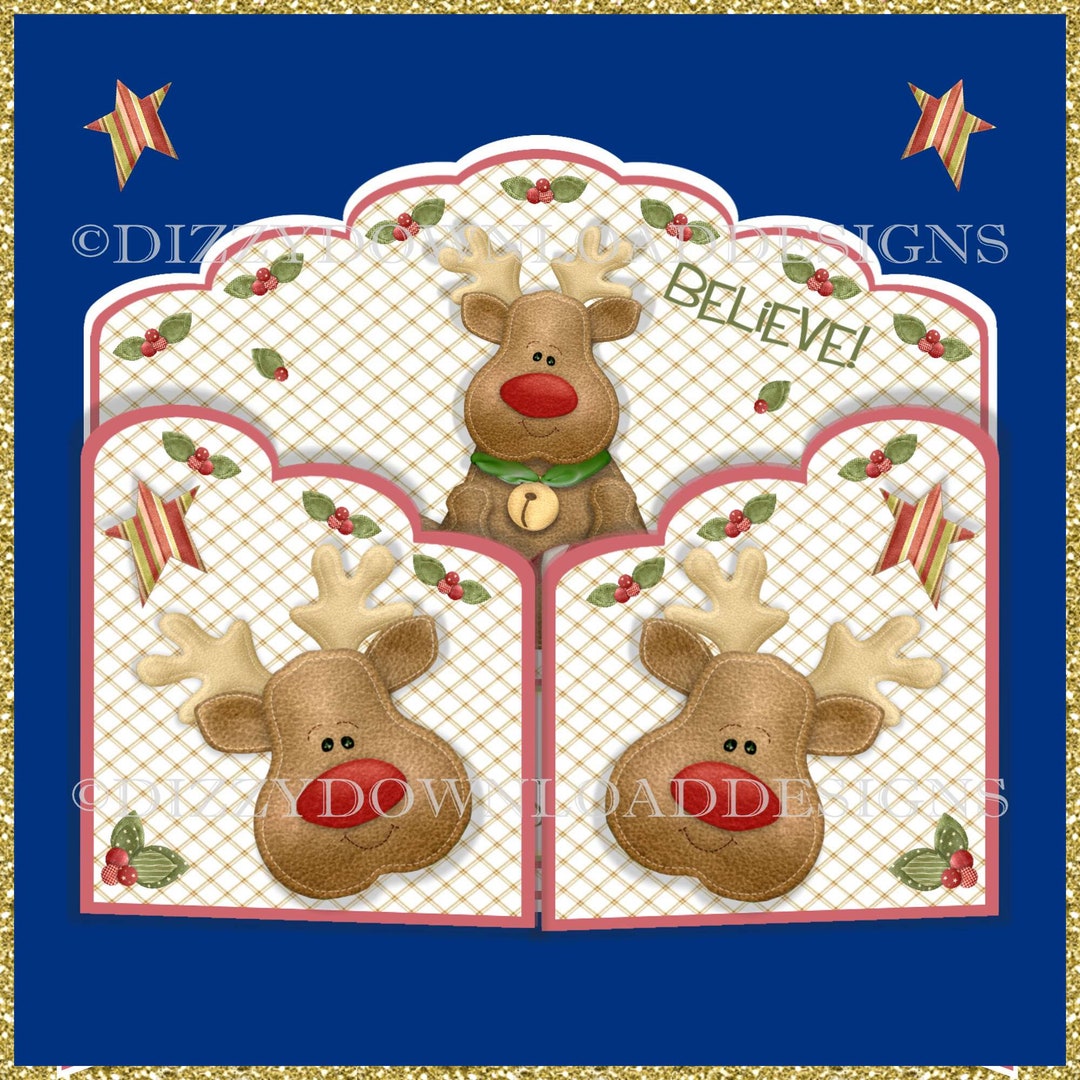 Jolly Holly Rudolph Gatefold Downloadable Card With Decoupage and ...