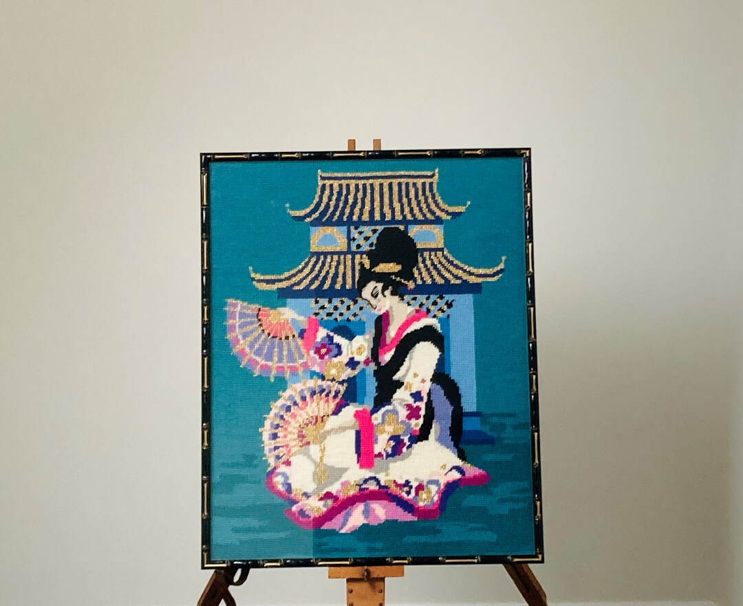 Vintage Framed Stylised Japanese Geisha Embroidery - Etsy UK