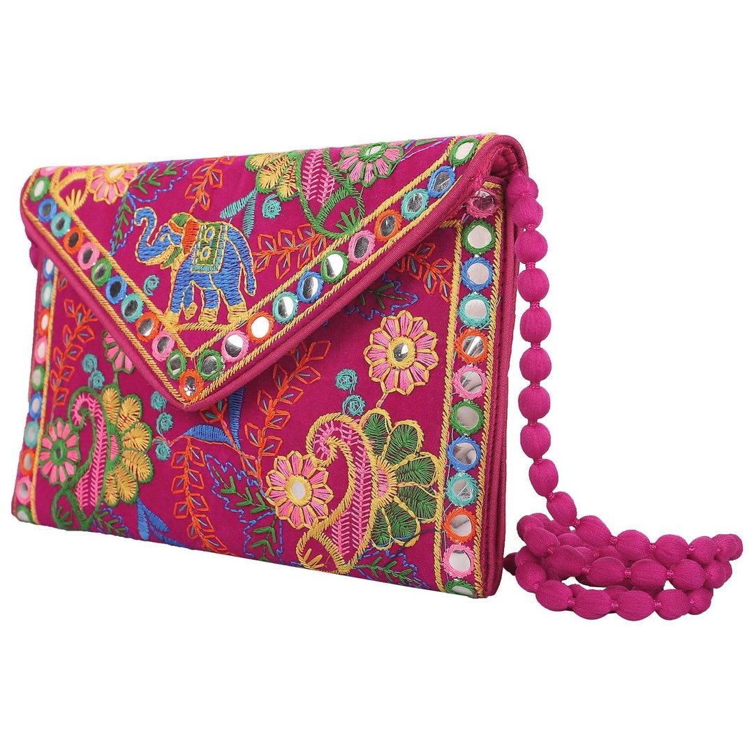 Handmade Ethnic Indian Rajasthani Style Embroidered Sling Clutch Purses ...