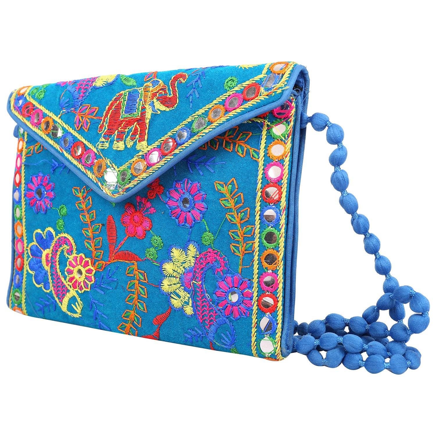 Handmade Ethnic Indian Rajasthani Style Embroidered Sling Clutch Purses ...