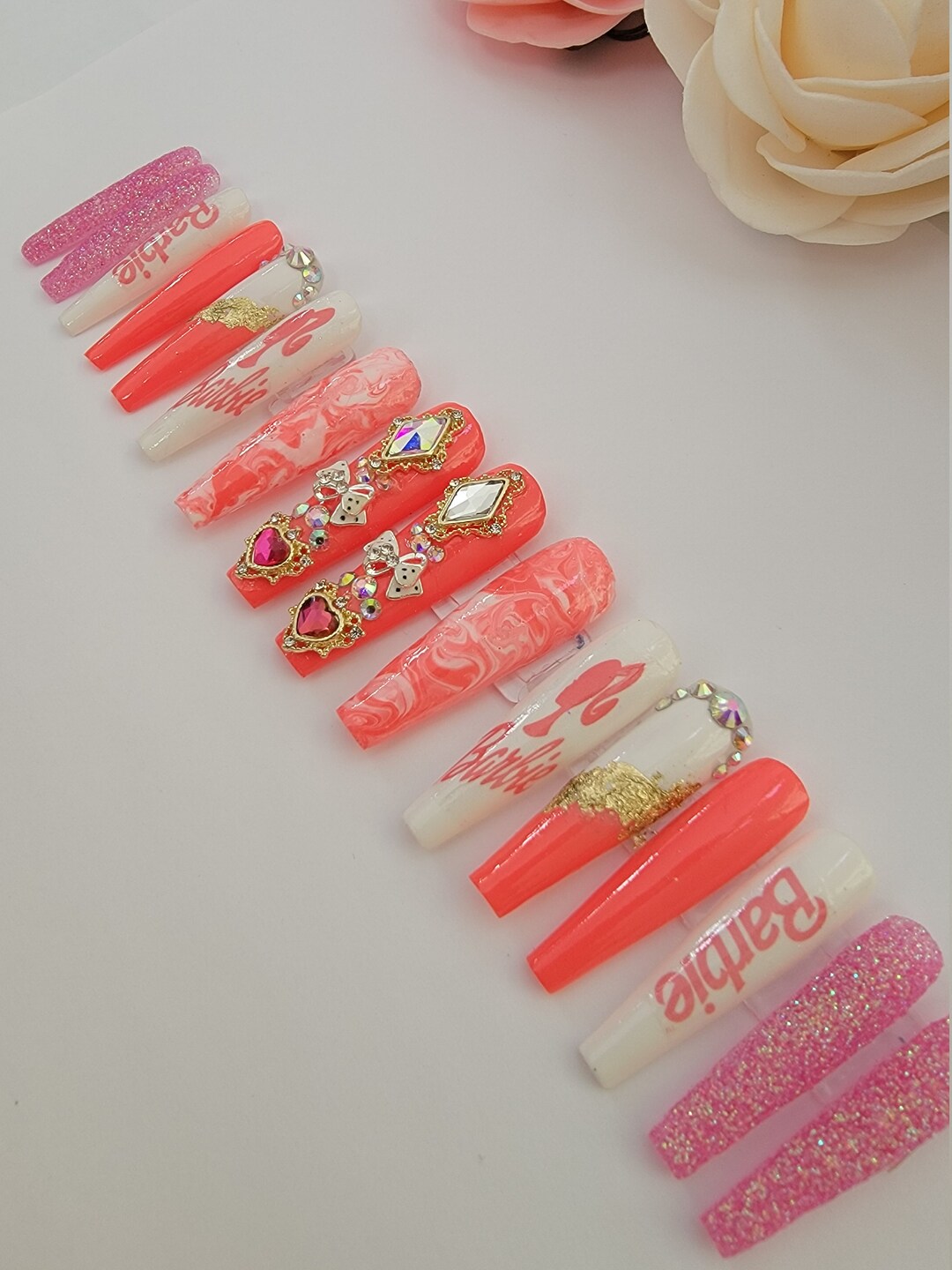 Luxury Custom Press on Nails "pink Barbie" - Etsy