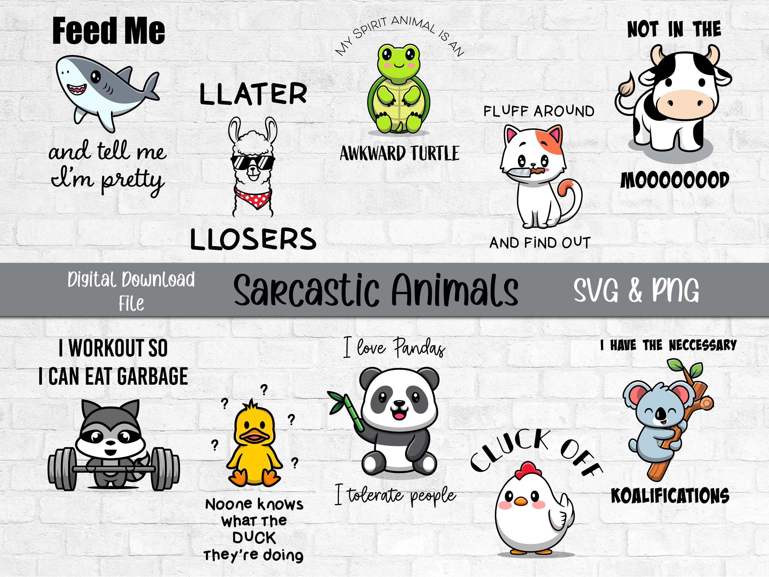 Sarcastic Animal Quotes Bundle, Funny Animal Quotes SVG, Funny Quotes ...