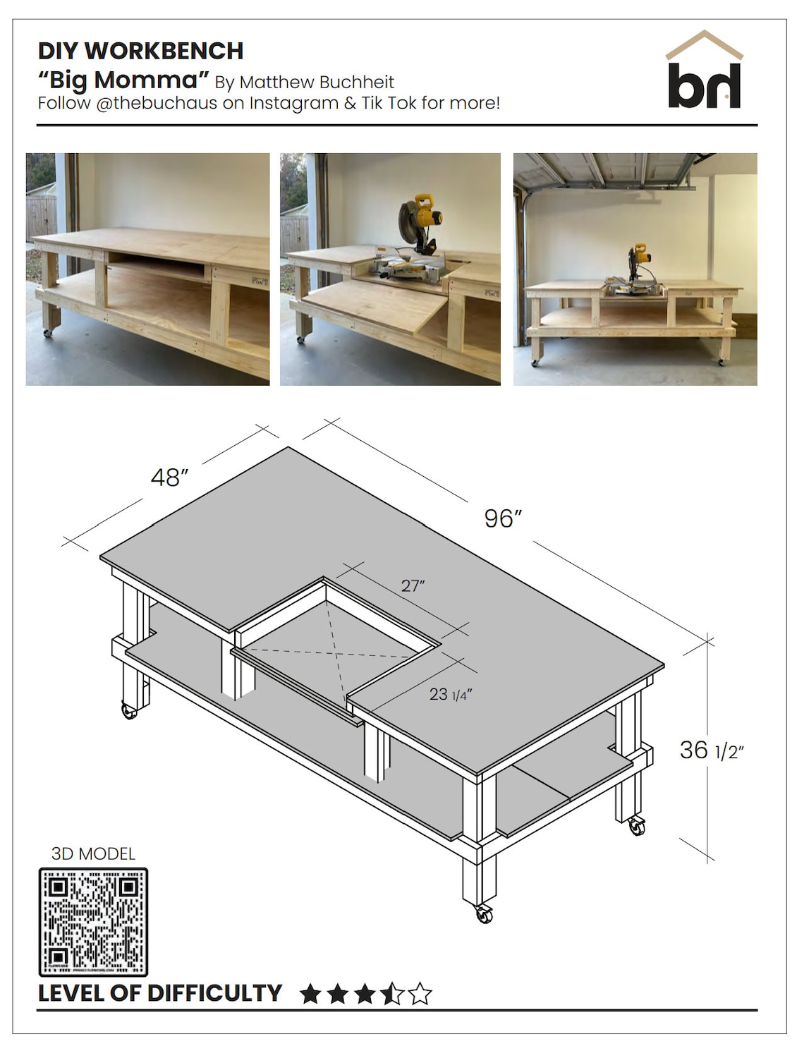 DIY Mobile Workbench Plans: Miter Saw/table Saw, 3D Model (PDF) - Etsy