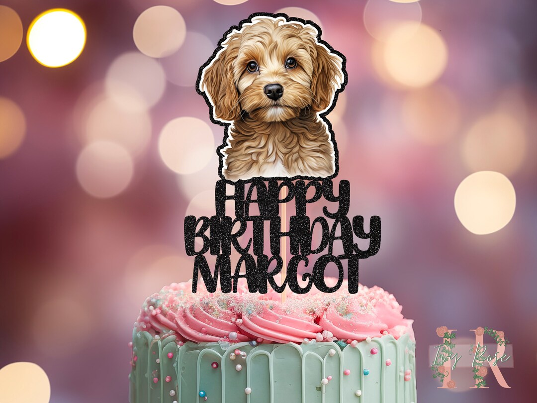 Cockapoo Dog Personalised Custom Glitter Happy Birthday Cake Topper ...